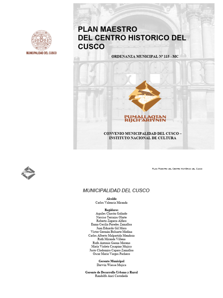 Municipalidad Del Cusco Plan Maestro Del | PDF | Imperio Inca | Chabolas