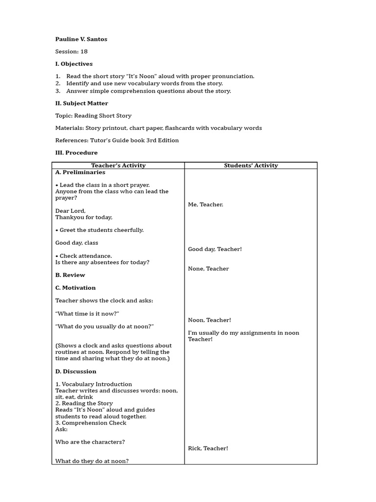 Grade2 Detailed Lesson Plan ItIsNoon-1 | PDF | Human Communication | Learning