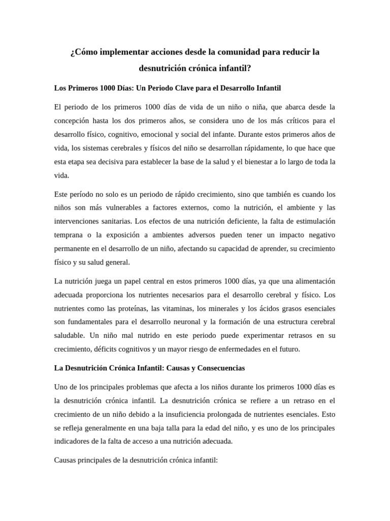 Acciones Comunitarias Contra La Desnutrición Infantil Pdf
