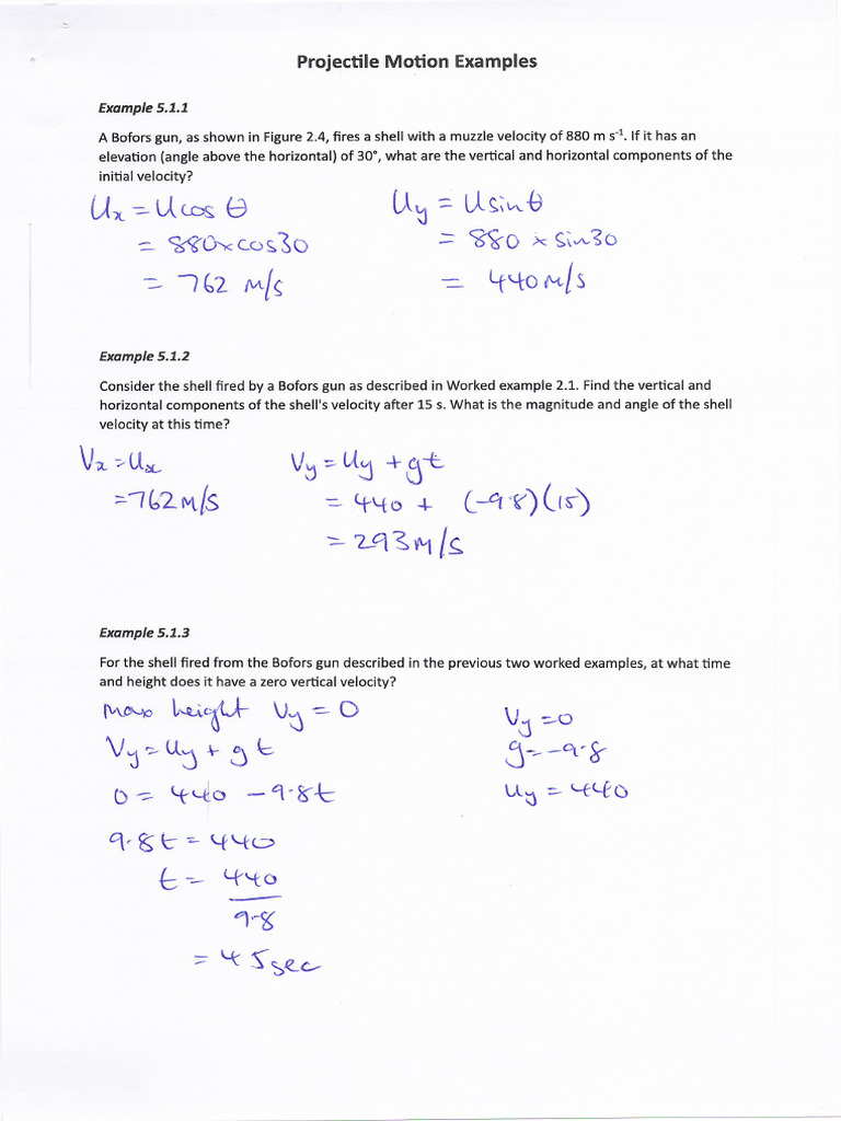 5.1 Projectile Motion Examples and Derivations Completed | PDF