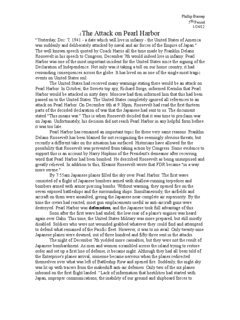 The Attack On Pearl Harbor | PDF | Attack On Pearl Harbor | Empire Of Japan