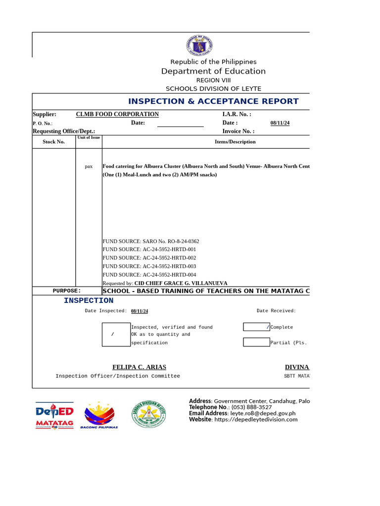 SBTT Inspection and Acceptance Report | PDF