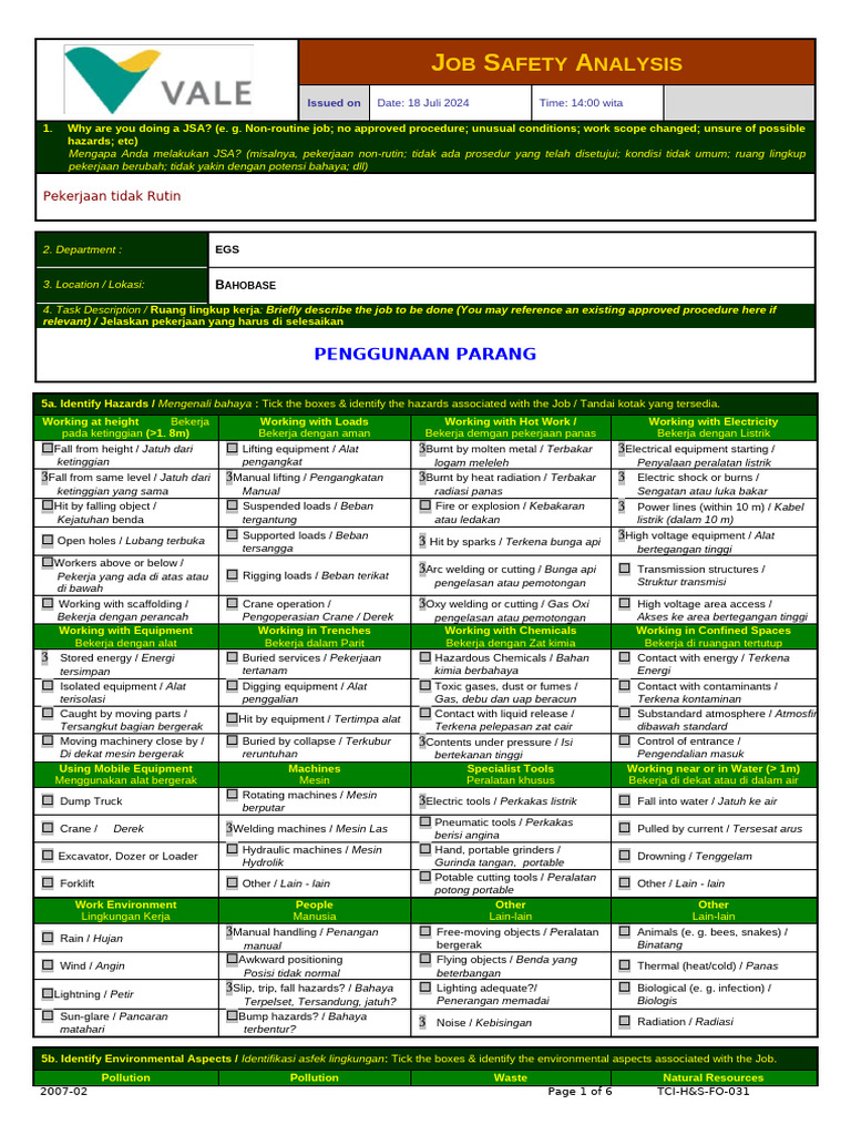 JSA Form Templete | PDF
