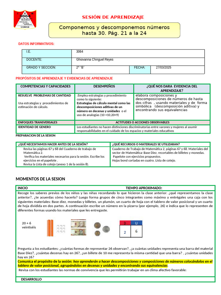 Sesion Composicion y Descomposicion | PDF | Aprendizaje | Matemáticas