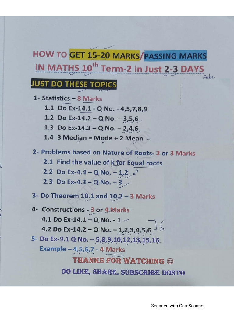 20 Marks in 2 Days 10th Maths | PDF