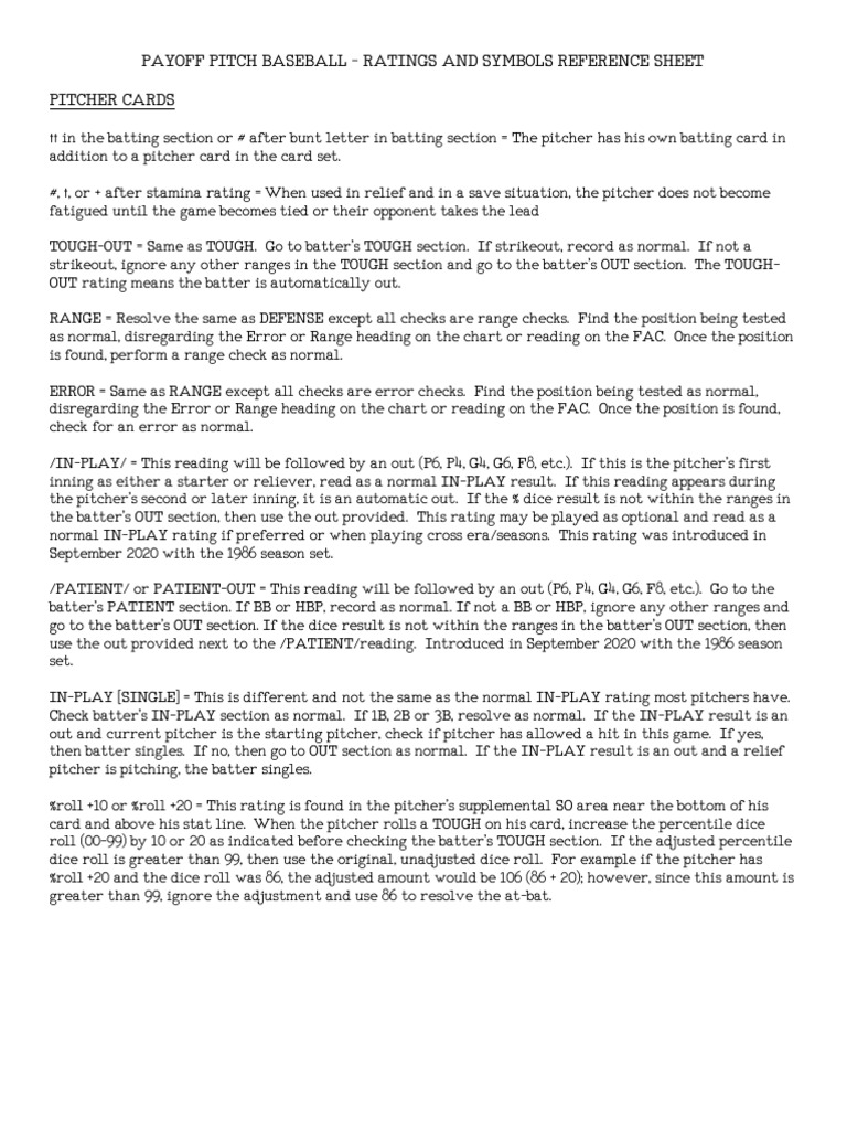 PPB - Ratings and Symbols Explained | PDF | Pitcher | Batting (Baseball)