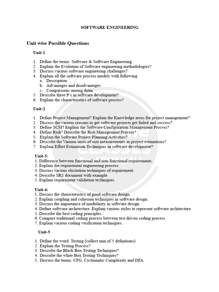 Software Engineering Possible Question | PDF