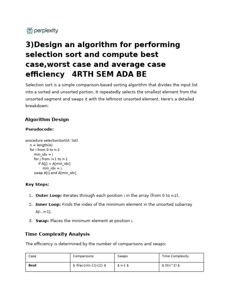 3) Design An Algorithm For Performing Selection Sor | PDF | Applied ...