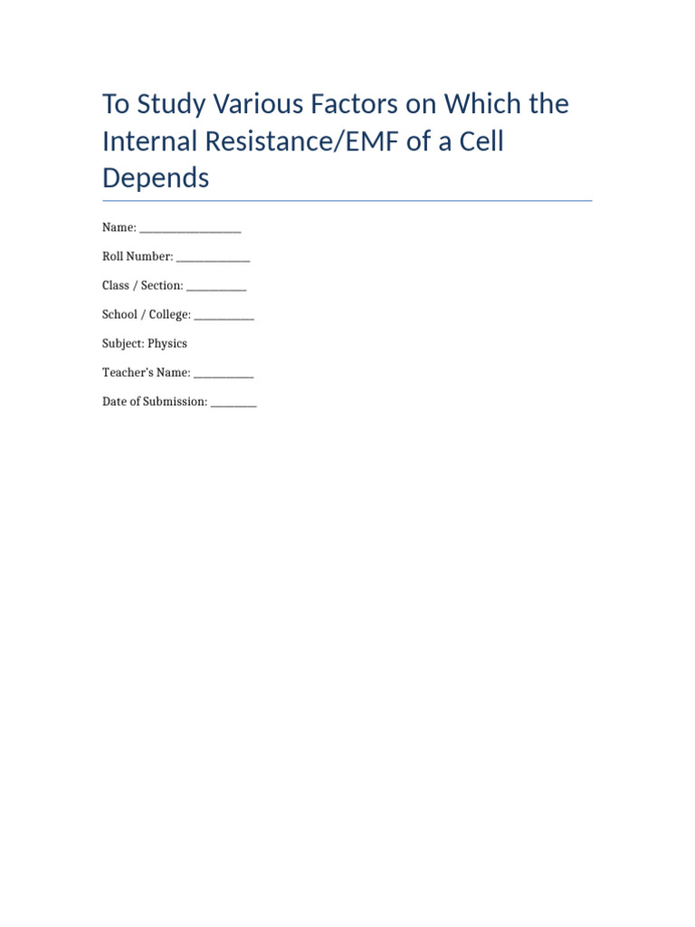 Internal Resistance EMF Physics Project | PDF | Voltage | Physical ...