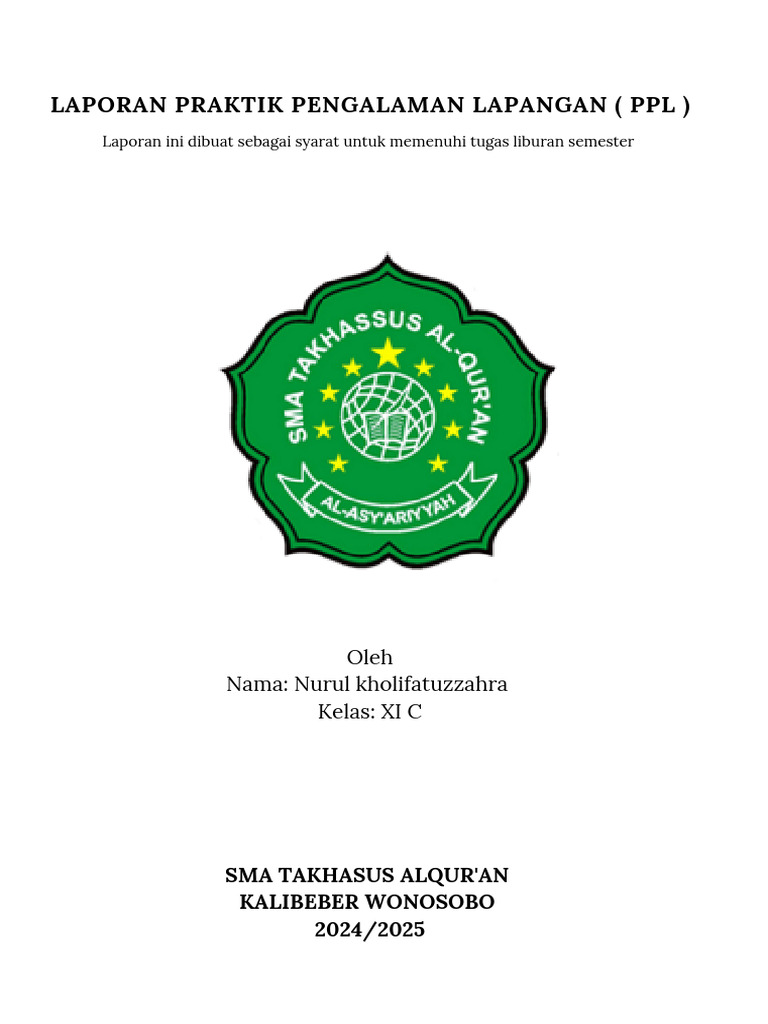 Laporan Praktik Pengalaman Lapangan (PPL) Laporan Ini Dibuat Sebagai ...