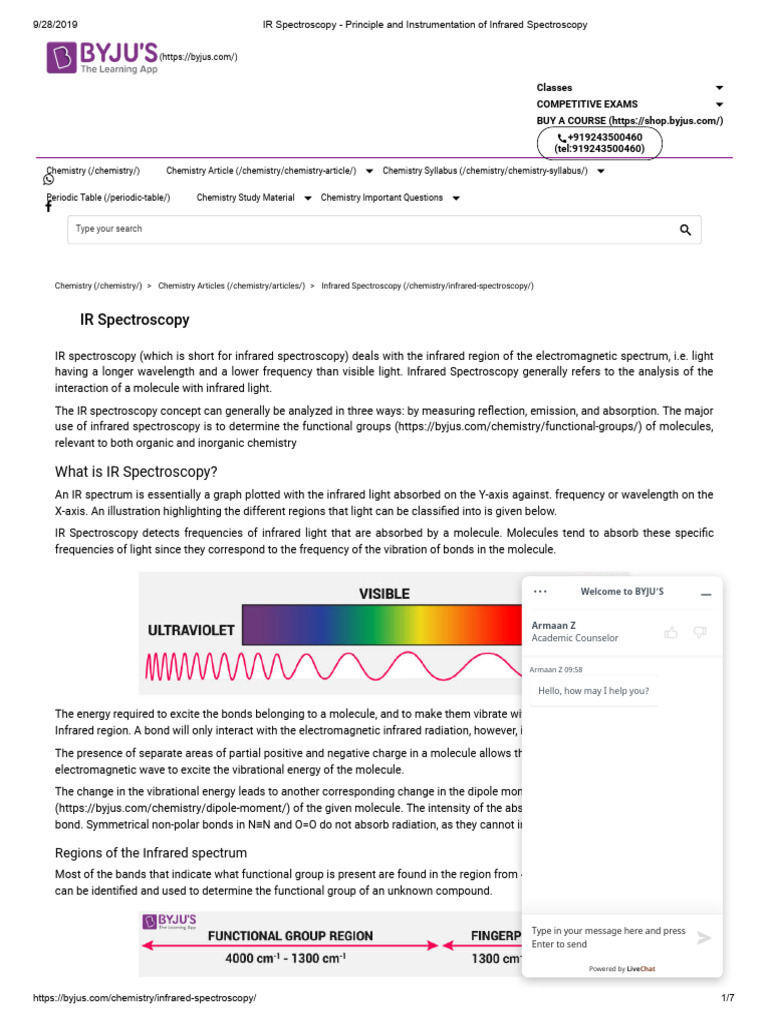 IR Spectroscopy: Principles & Instrumentation | PDF | Infrared ...
