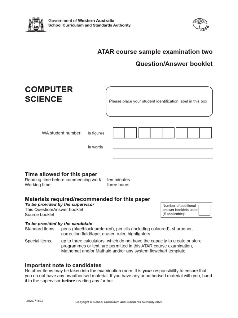 2024 ATAR Computer Science Exam Overview | PDF | Internet Protocol ...