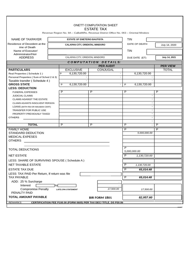 Onett Computation Sheet | PDF | Estate Tax In The United States | Tax ...