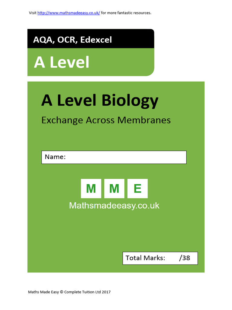 Exchange Across Cell Membranes As Biology Questions AQA OCR Edexcel ...