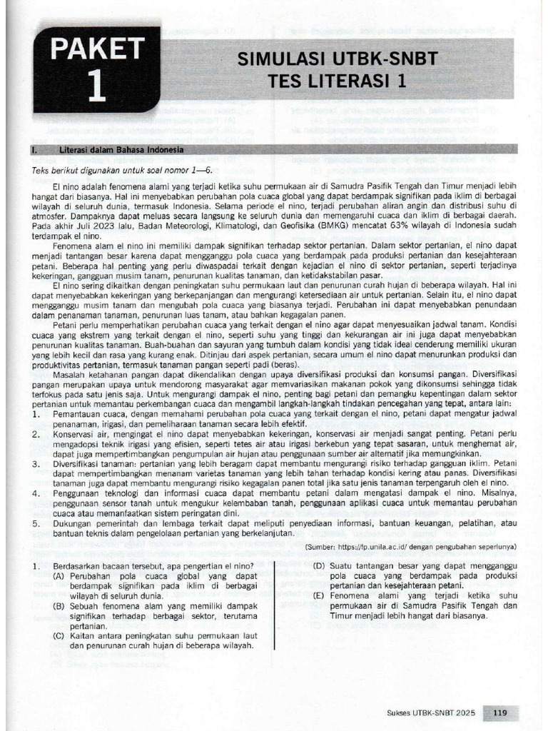 Utbk Paket 1 Bhs. Indonesia | PDF