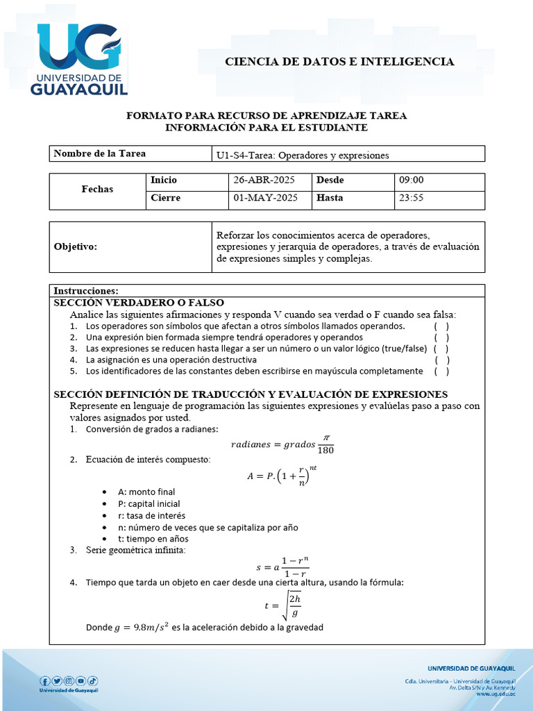 U1_S4-Tarea-Operadores-expresiones | PDF