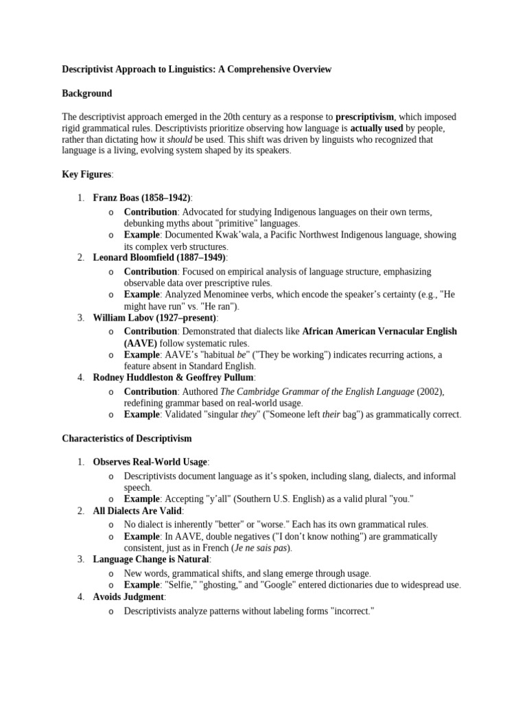 Descriptivist Approach to Linguistics | PDF | Grammar | English Language