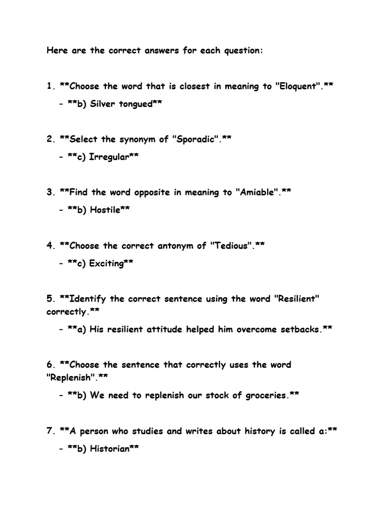 Here Are The Correct Answers For Each Question | PDF | Lexical ...