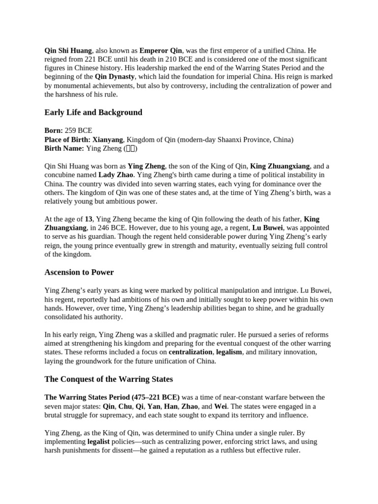 Life Study of Qin Shin Huang | PDF | China | World Politics