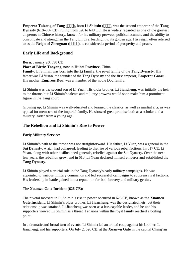 Life Study of Taizong of Tang | PDF | Tang Dynasty