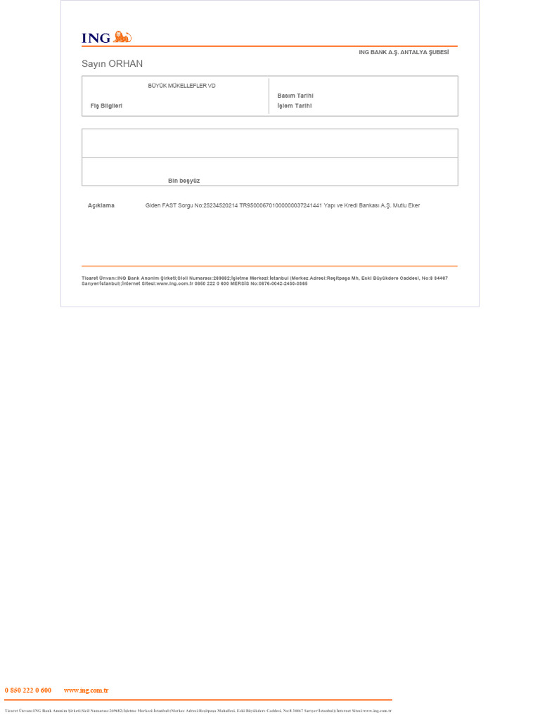 Dekont - InG - 03.05.2025 Tarihli Hesaba EFT | PDF