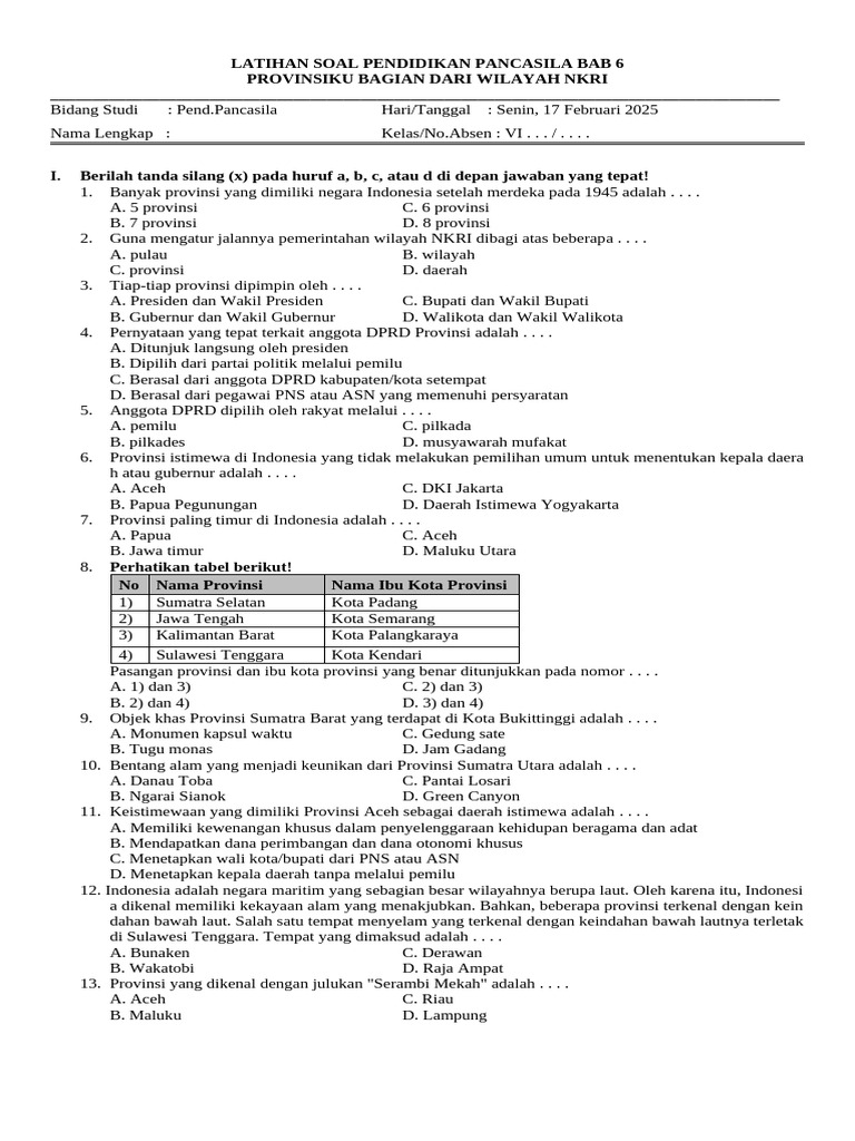 Latihan Soal Pancasila Bab 6 (2) Kumer | PDF