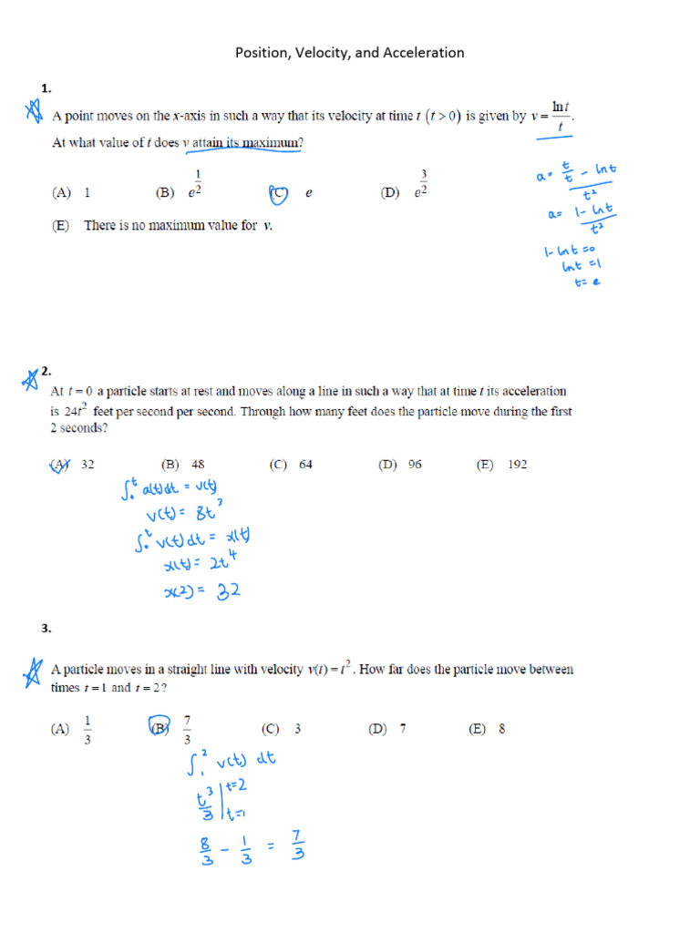6.5 Position, Velocity, and Acceleration 2 Spacing For Work PDF | PDF