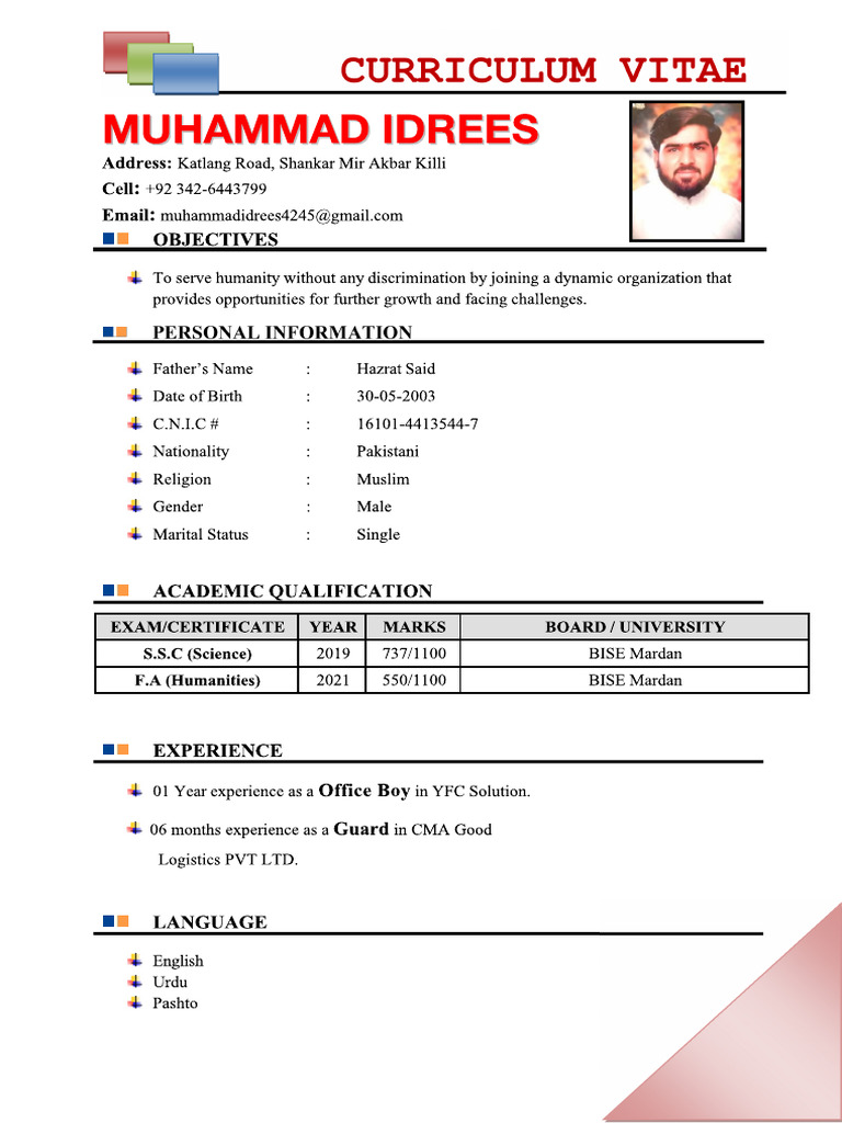 Muhammad Idrees Resume | PDF