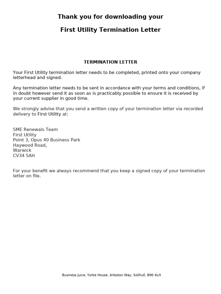 First Utility Termination Letter | PDF