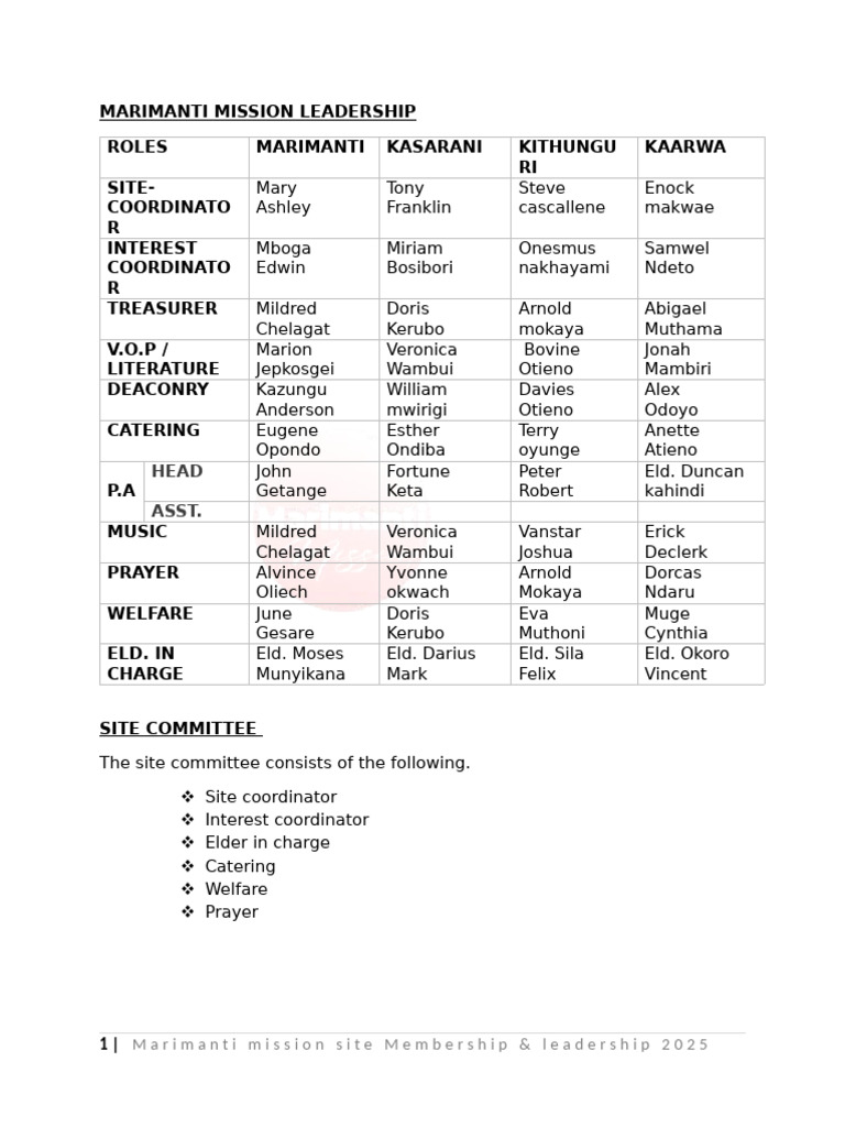 Marimanti Mission Membership & Leadership | PDF