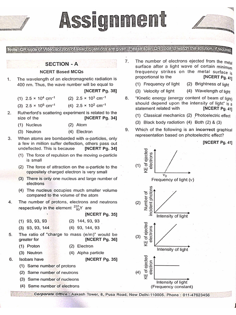 Assignment (Structure of Atom) | PDF