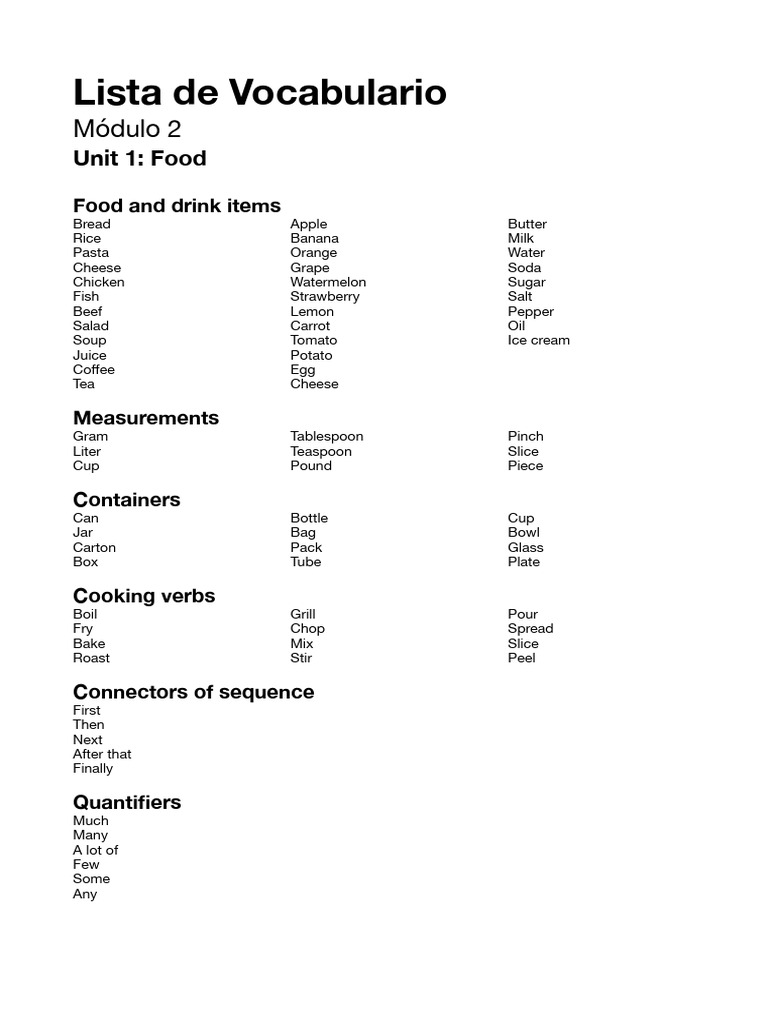 Essential Vocabulary for Food and People | PDF | Baking | Foods