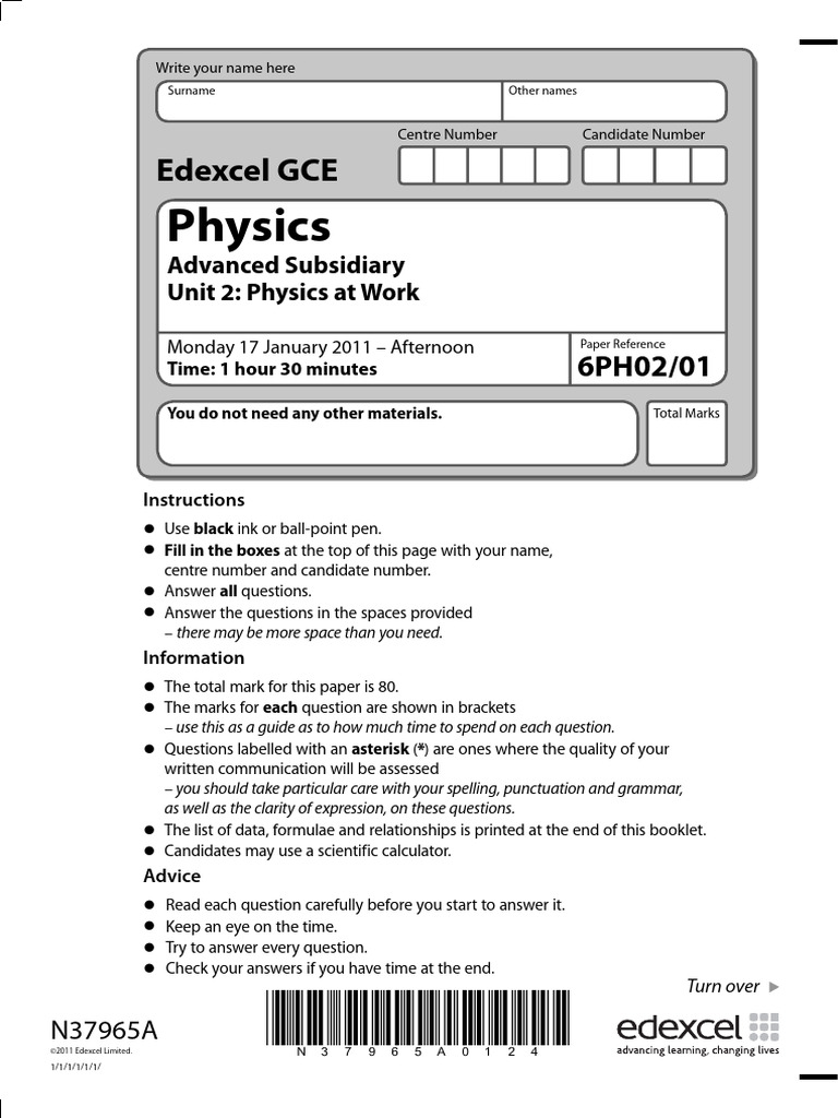 January 2011 QP - Unit 2 Edexcel Physics A-Level | PDF | Electron ...