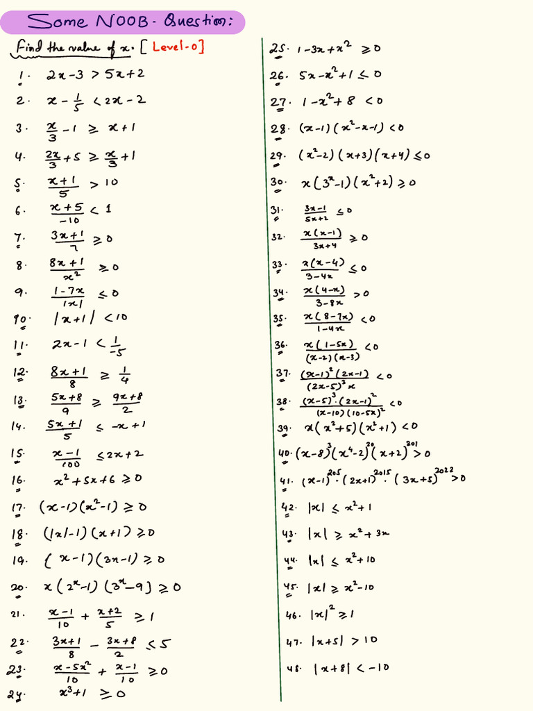 Sets, Relations, Functions and Inequalities Extra Problems | PDF | Inequality (Mathematics ...