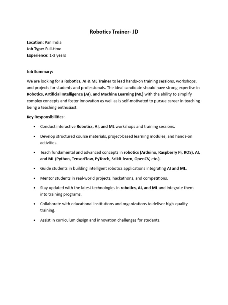 Robotics Trainer- JD | PDF