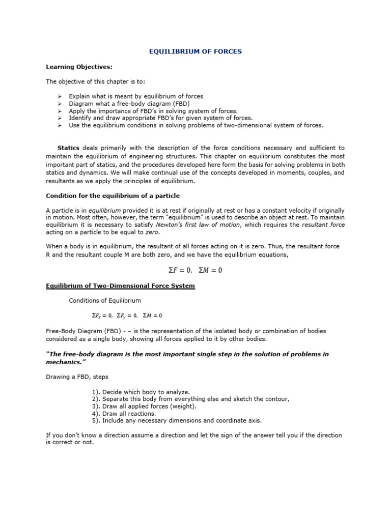 Equilibrium of Forces in Statics | PDF | Force | Physical Sciences