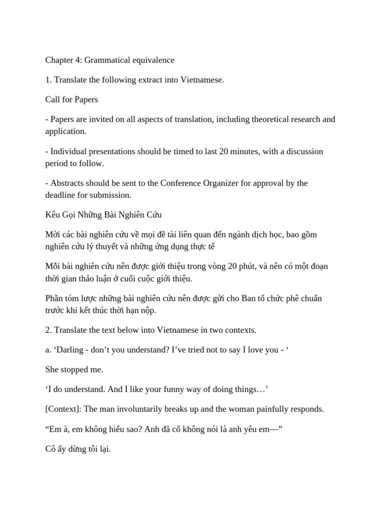 Vietnamese-English and English-Vietnamese Translation Practice | PDF