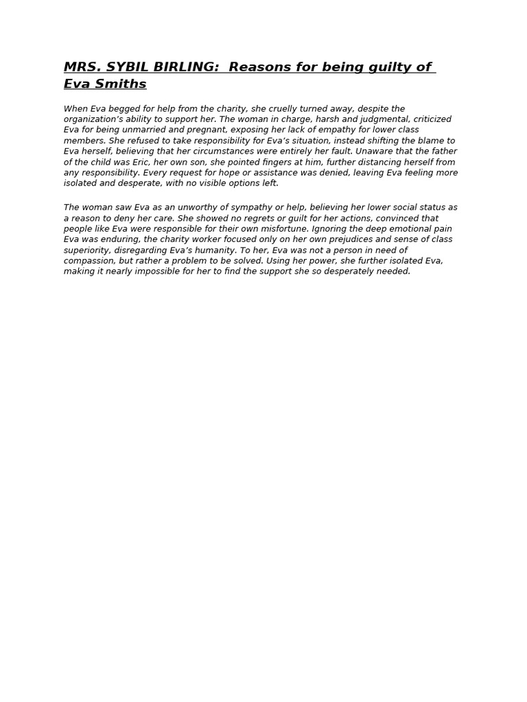Mrs. Sybil Birling Is To Blame | PDF
