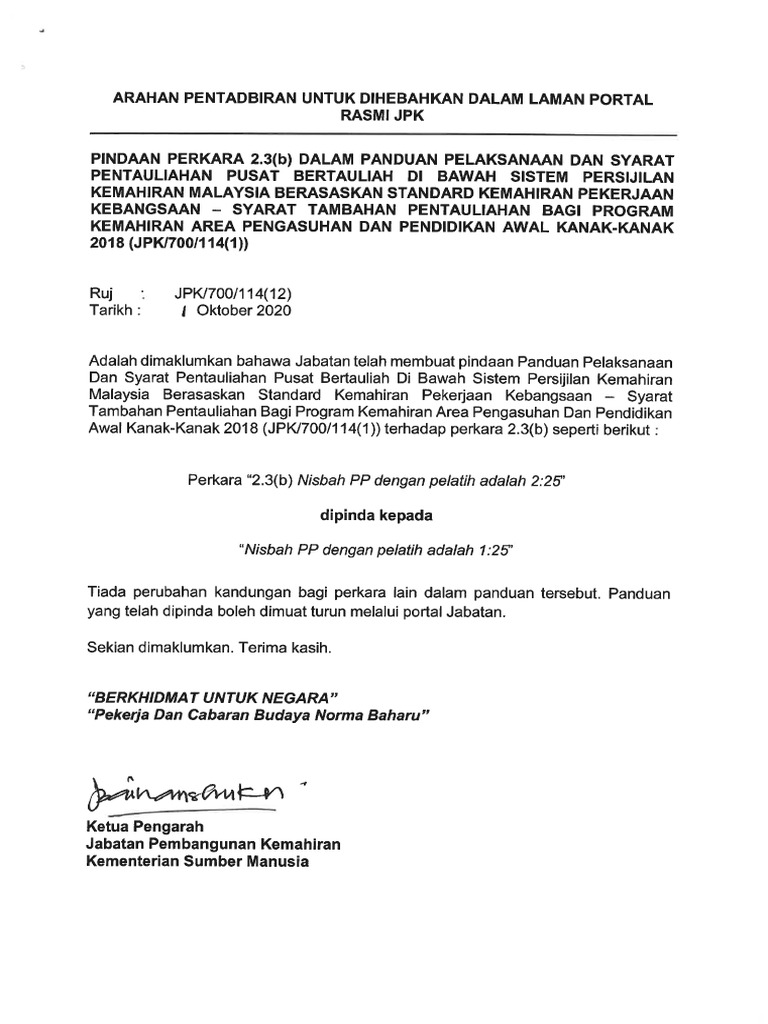 Makluman-Portal - Pindaan Kapasiti PP Program Childcare - Okt 2020 | PDF