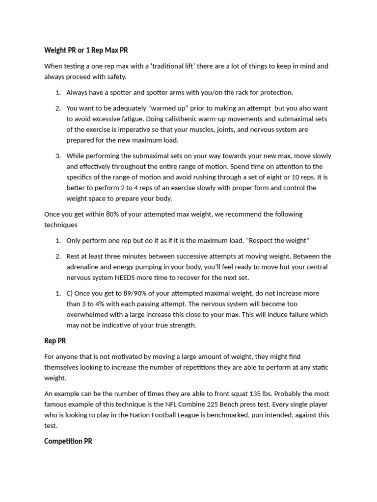 Weight PR or 1 Rep Max PR | PDF