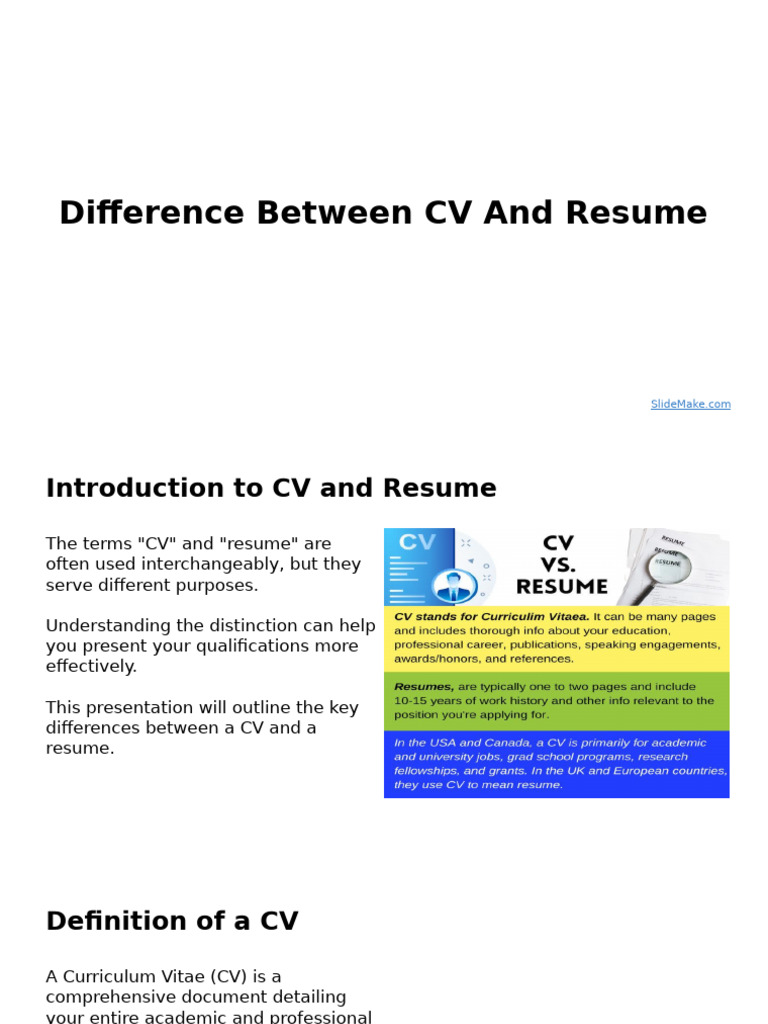CV vs Resume: Key Differences Explained | PDF