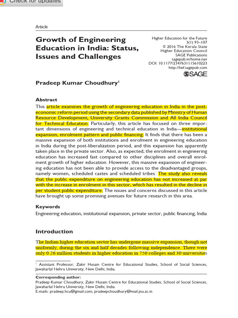 Engineering Education Growth in India | PDF