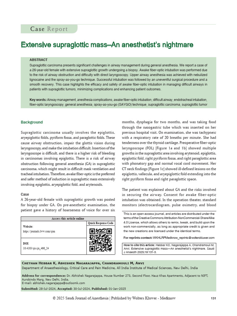 Extensive Supraglottic Mass An Anesthetist s.26 | PDF | Anesthesia ...