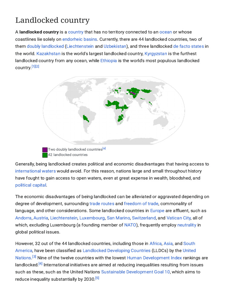 Landlocked Country - Wikipedia | PDF