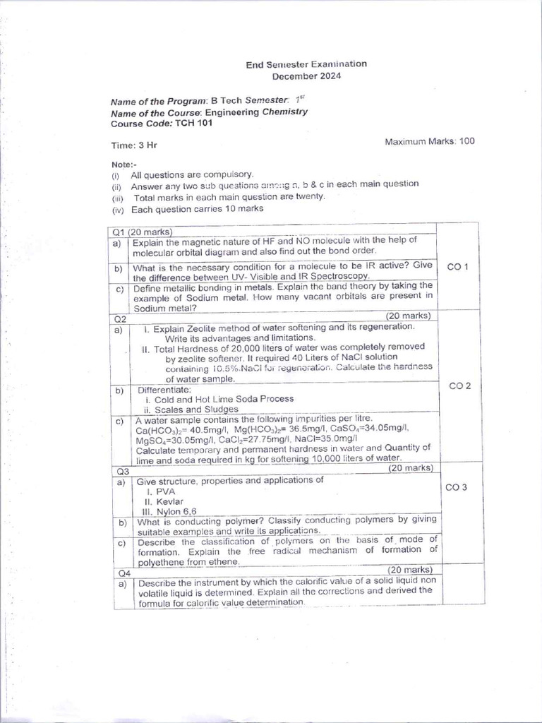 Btech TCH101 Engg Chemistry | PDF