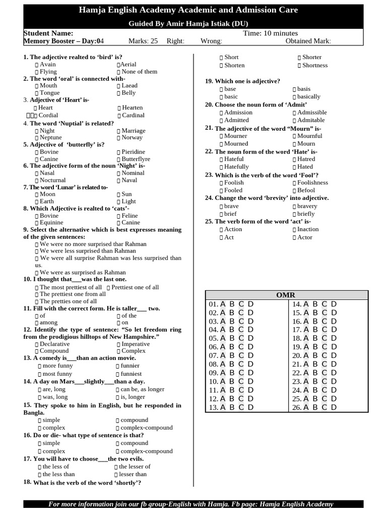 Question - Memory Booster For HSC 2nd Year + Pre-Admission | PDF ...