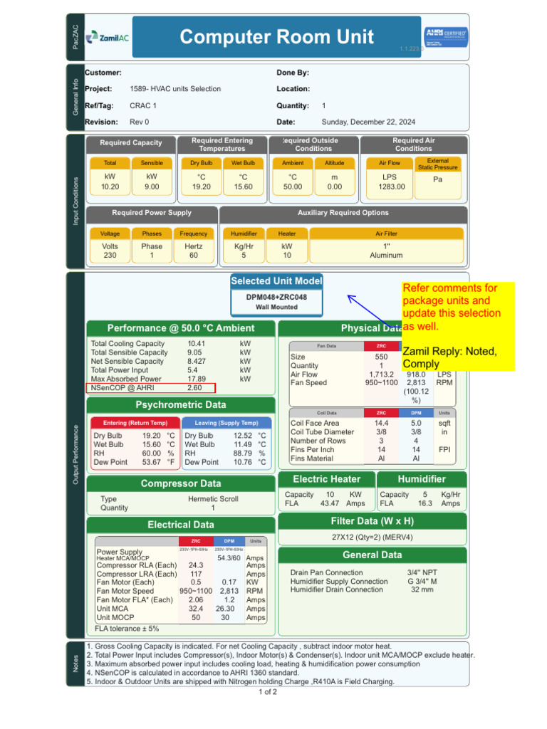 Approved CRACK Unit Data Sheet | PDF | Home Appliance