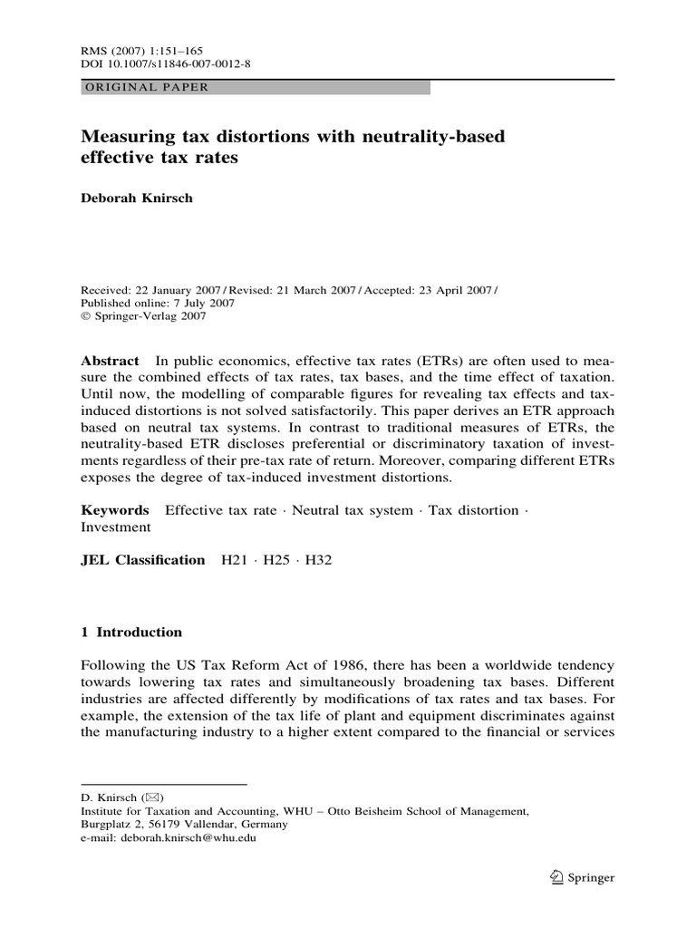 Printed ISI Q1 - Tax Distortion - Measurement (Knirsch, 2007) | PDF ...