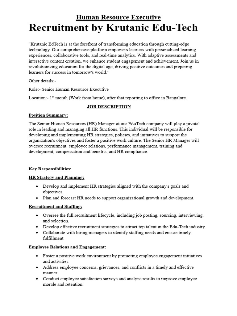 Krutanic H.R. Job Description | PDF | Human Resources | Human Resource ...