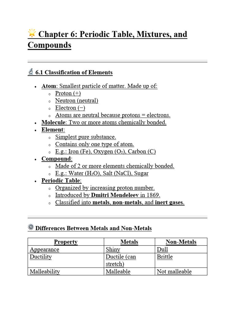 ? Chapter 6 Periodic Table | PDF | Chemical Substances | Chemical Compounds